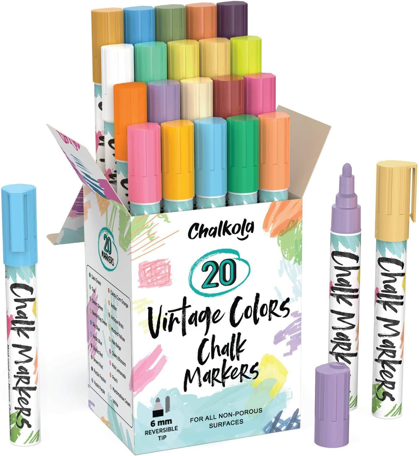 Vintage Colors Chalk Markers - Pack of 20 Pens - Chalkola Art Supply