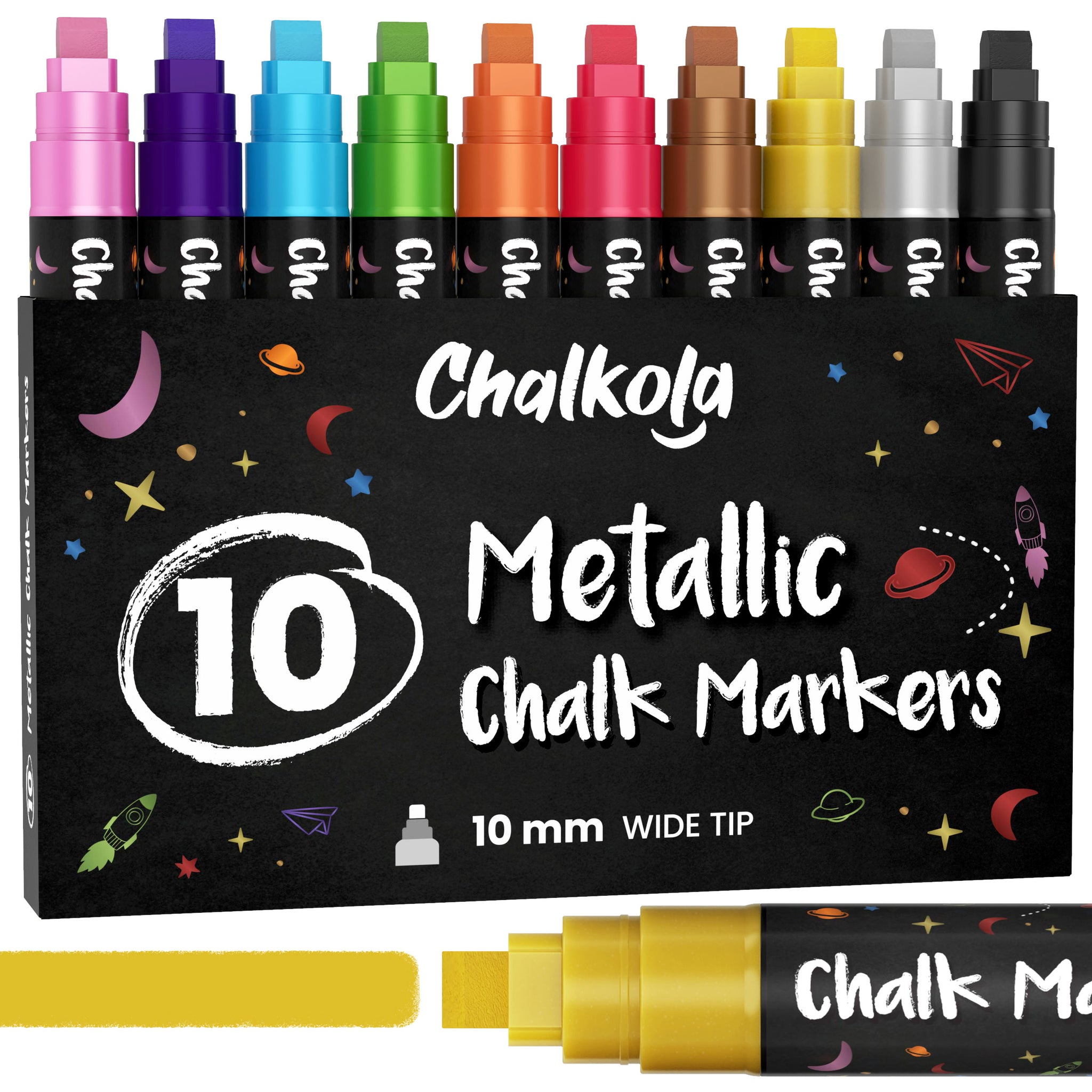 Metallic Chalk Markers - Pack of 10 Pens - Chalkola Art Supply