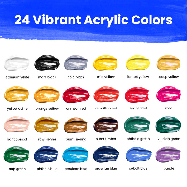 Acrylic Paint Set, 22ml Tubes - Set of 24 - Chalkola Art Supply