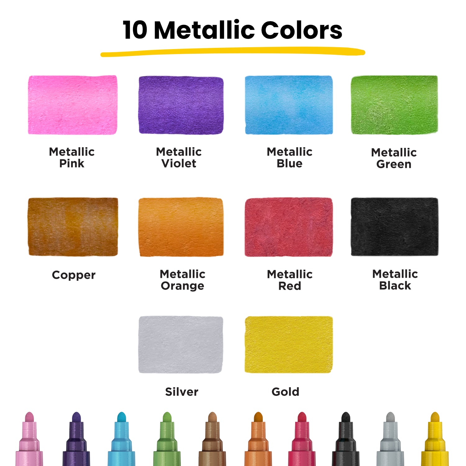 Metallic Chalk Markers - Pack of 10 Pens - Chalkola Art Supply