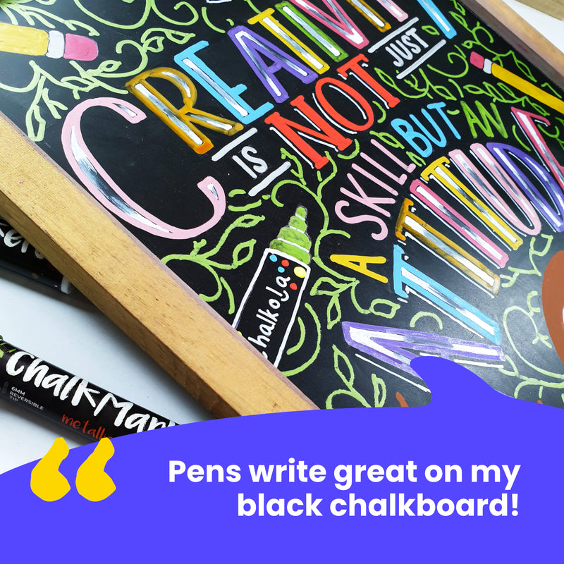 Metallic Chalk Markers - Pack of 10 Pens - Chalkola Art Supply