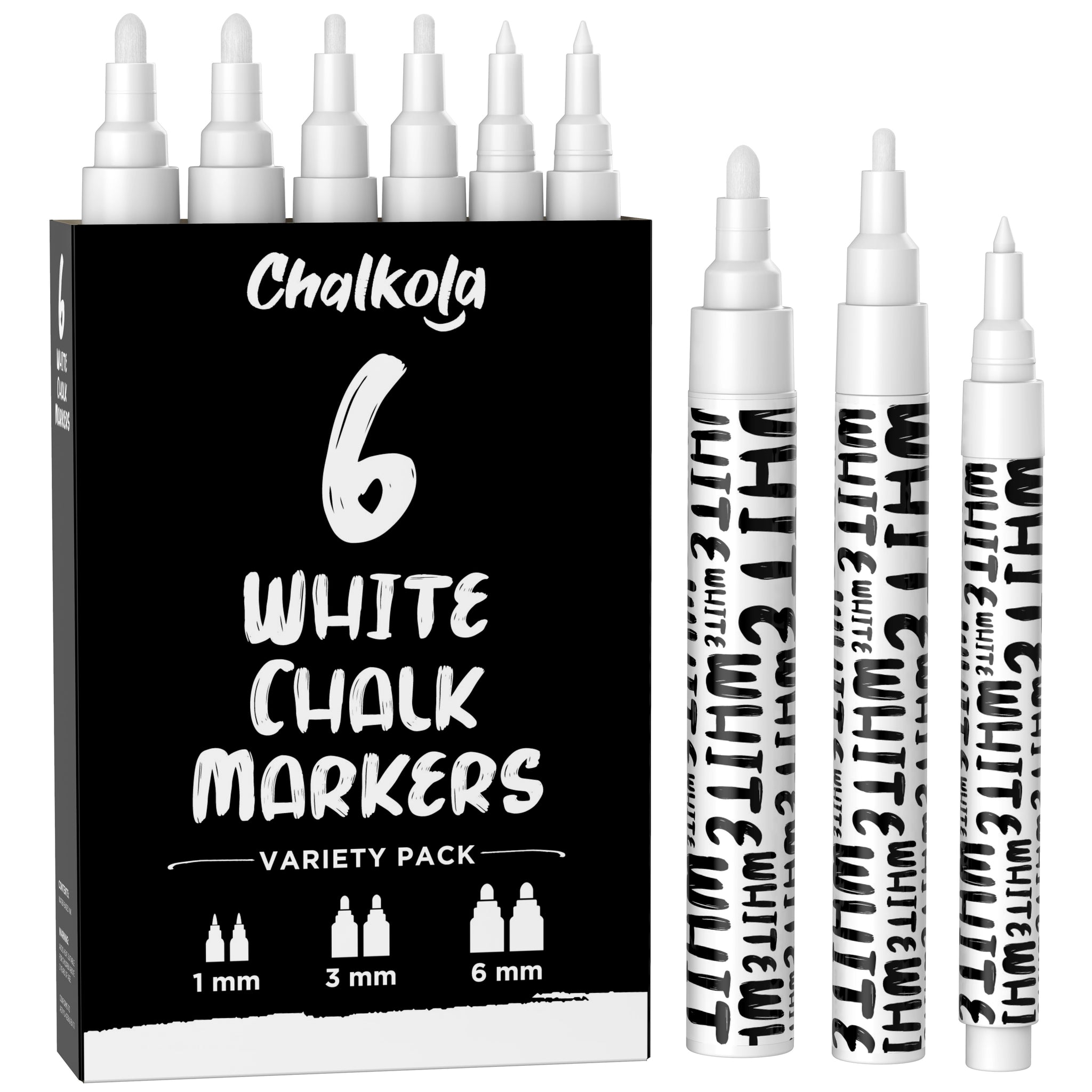 White Liquid Chalk Marker Pen (6 Pack) - Chalkola Art Supply